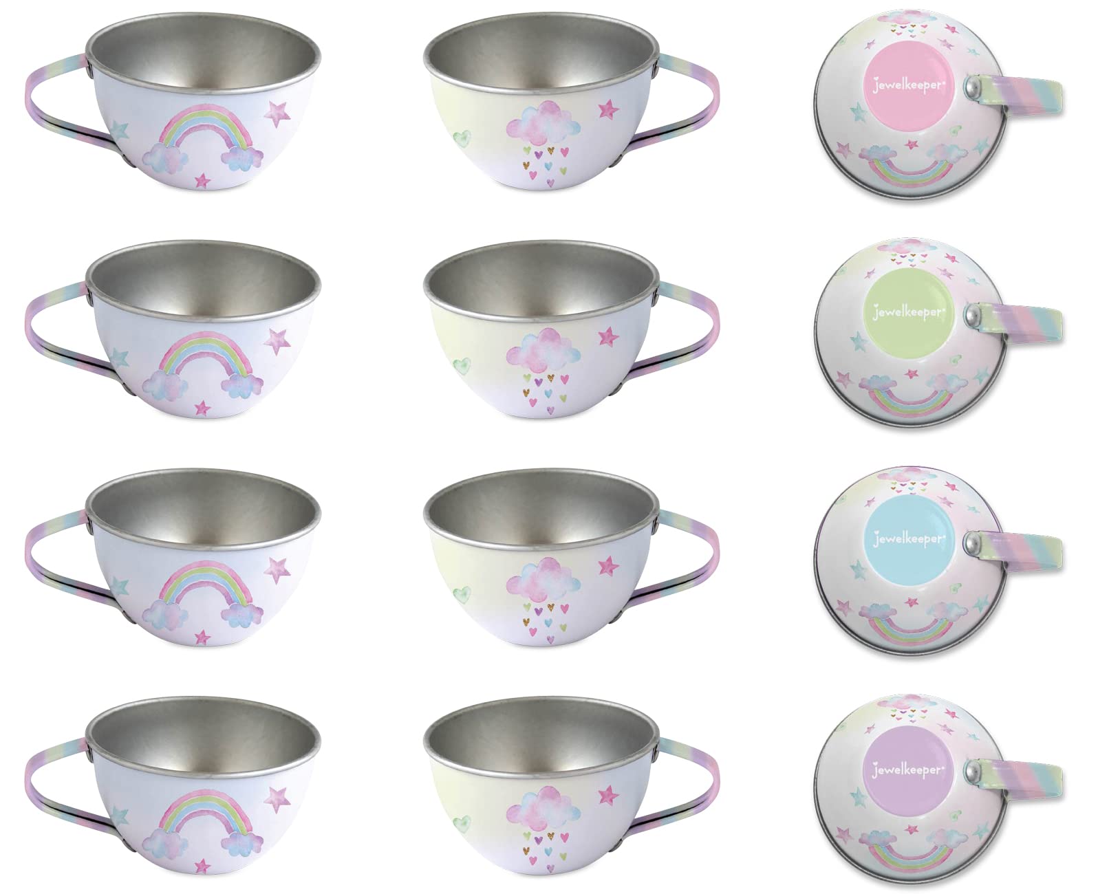 Jewelkeeper Toddler Toys Tea Set for Little Girls - 15 Pcs Tin Tea set for kids Tea Time includes Teapot, 4 Tea Cup and saucers set & 4 snack plates , Unicorn Tea Party Set with Carrying Case