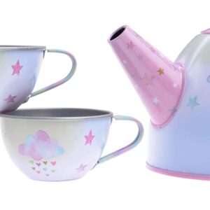 Jewelkeeper Toddler Toys Tea Set for Little Girls - 15 Pcs Tin Tea set for kids Tea Time includes Teapot, 4 Tea Cup and saucers set & 4 snack plates , Unicorn Tea Party Set with Carrying Case