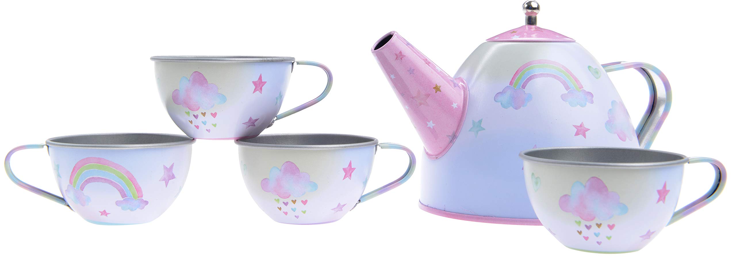 Jewelkeeper Toddler Toys Tea Set for Little Girls - 15 Pcs Tin Tea set for kids Tea Time includes Teapot, 4 Tea Cup and saucers set & 4 snack plates , Unicorn Tea Party Set with Carrying Case