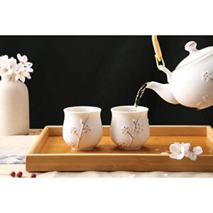 Dujust Japanese White Porcelain Tea Set with 1 Teapot Set, 6 Tea Cups, 1 Tea Tray, 1 Stainless Infuser, Cute Asian Tea Set for Tea Lover/Women/Men (Plum in Golden)