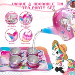 Unicorn Tea Party Set for Little Girls, Toddlers Princess Toy Tea Set, Pretend Play Teapot Dessert Tea Cup Set Food Kitchen Playset, Birthday Unicorn Gifts for 3 4 5 6 7 8 Year Old Girls