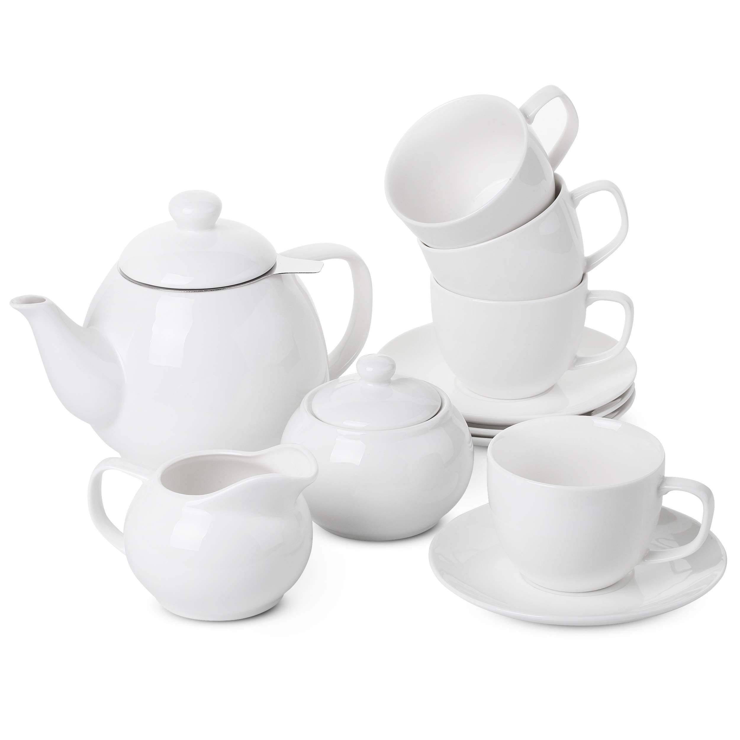 BTaT- Royal Tea Set, 4 Tea cups (8oz), Tea Pot (32oz), Creamer and Sugar Set, China Tea Set for Adults, Tea Service, Tea Cups and Saucer Set, Tea Cups Set of 4, Porcelain Tea Set