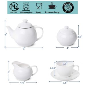 BTaT- Royal Tea Set, 4 Tea cups (8oz), Tea Pot (32oz), Creamer and Sugar Set, China Tea Set for Adults, Tea Service, Tea Cups and Saucer Set, Tea Cups Set of 4, Porcelain Tea Set