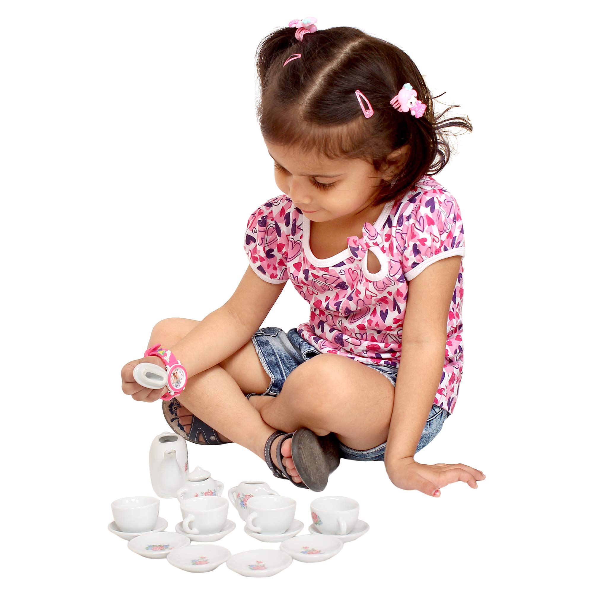 Liberty Imports 17 Piece Rose Flower Miniature Porcelain Ceramic Tea Set - Pretend Play Kids Toy Mini Kitchen Playset