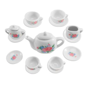 Liberty Imports 17 Piece Rose Flower Miniature Porcelain Ceramic Tea Set - Pretend Play Kids Toy Mini Kitchen Playset