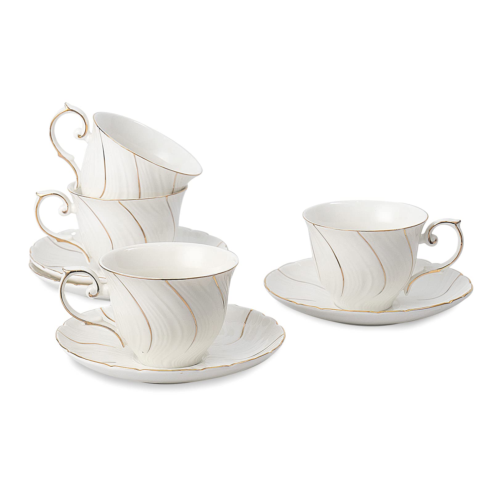 Agyiuns tea cups and saucers ceramic coffee mug 6oz for Coffee, Latte, Cafe Mocha and Tea-Set of 4, White