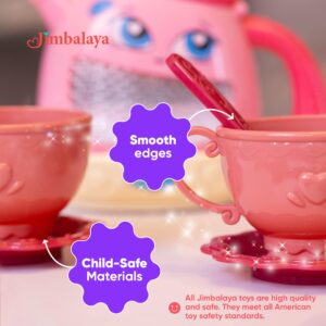 Jimbalaya Tea Party Set for Little Girls, Musical Mozartz Rainbow Colours Teapot with Songs & Sounds Pretend Play Toy Toddler Tea Set for Kids ,Toy Tea Set w/ Cupcake and Ice Cream