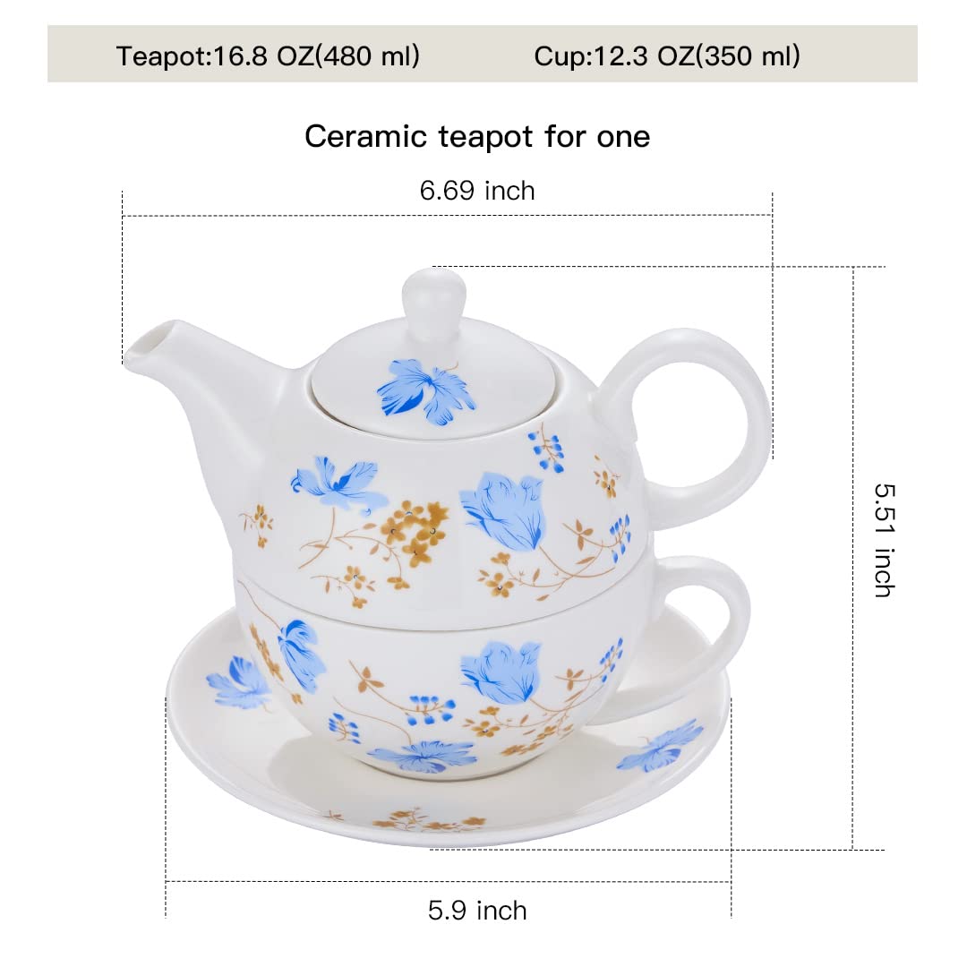 CHILDIKE Tea for One Porcelain Teapot and Cup Set, Tea Set for One, Floral Teapot, Tea Set Gift for Women, Orchids