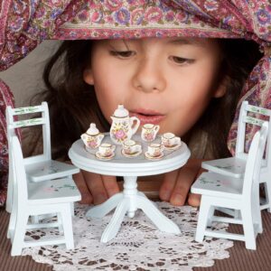 40 Pcs 1:12 Scale Dollhouse Miniature Kitchen Accessories Set Includes 15 Flower Pattern Porcelain Tea Cup 24 Mixed Pretend Cake Foods 1 Mini Three-Tier Cake Stand for Decor Supply (Fresh Style)