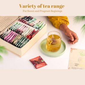 The Vedas Book Of Tea Gift Set | Assorted Tea Bags Gift Box | 12 Exotic Herbal Tea Blends | 4 Units of Each Variety, Net 48 | Best for Corporate Gifting | Tea Gift Hamper