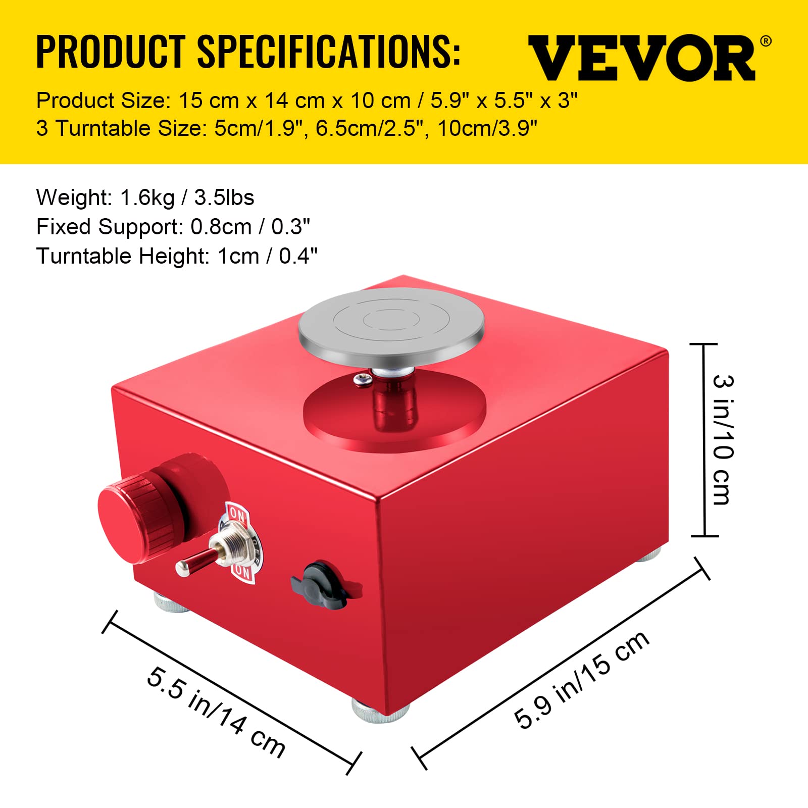 VEVOR 3 Turntables 30W Ceramic Wheel Forming Machine Adjustable 0-2000RPM Speed ABS Detachable Basin, 16 Sculpting Tools Accessory Kit for Work Art Craft DIY, Red