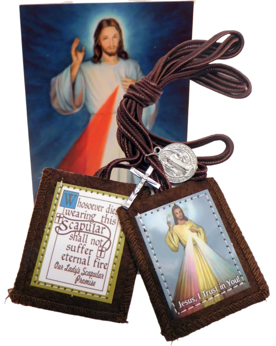 Westmon Works Divine Mercy Scapular Set with Prayer Card Pack Traditional Wool Catholic Protection Accessory