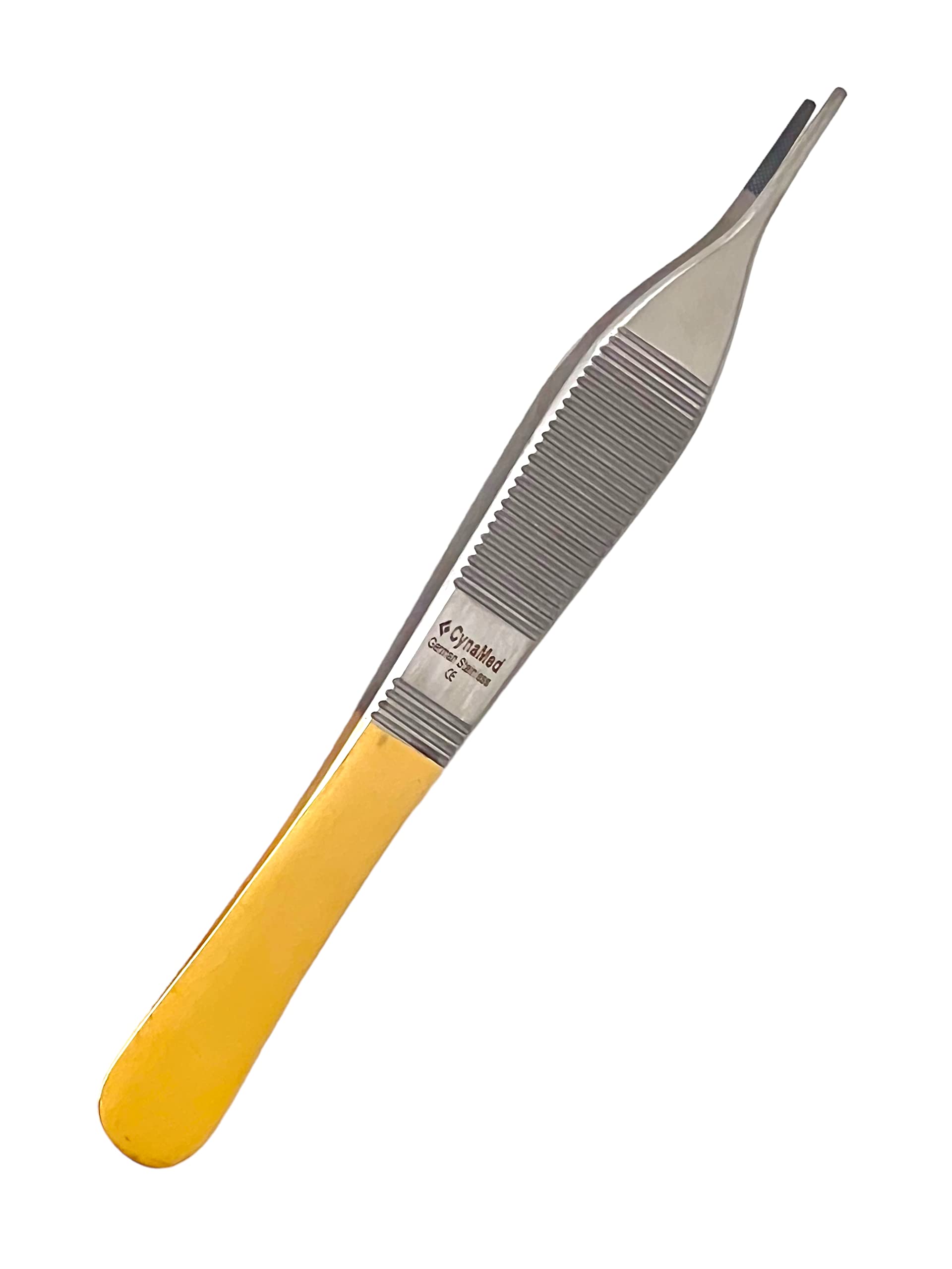 German Grade Adson Dressing Forceps Micro 4.75" with Tungsten Carbide Inserts and Gold Handle Premium Dental Instruments Cynamed