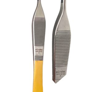 German Grade Adson Dressing Forceps Micro 4.75" with Tungsten Carbide Inserts and Gold Handle Premium Dental Instruments Cynamed