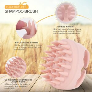 AIMIKE Hair Scalp Massager Shampoo Brush, Soft Silicone Scalp Brush Hair Scrubber, Hair Washing Scalp Exfoliator Brush for Dandruff, Shower Hair Scrubber & Wet Dry Scalp Massager - Pink