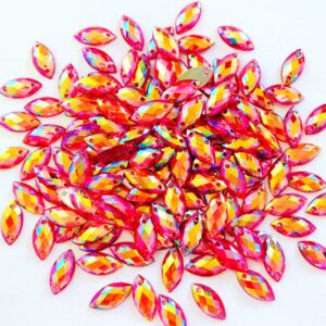 300pcs ab horse eye shape crystal clear sew on acrylic rhinestones flatback fancy stones sewing for clothing dress decorations 7x15mm (red)