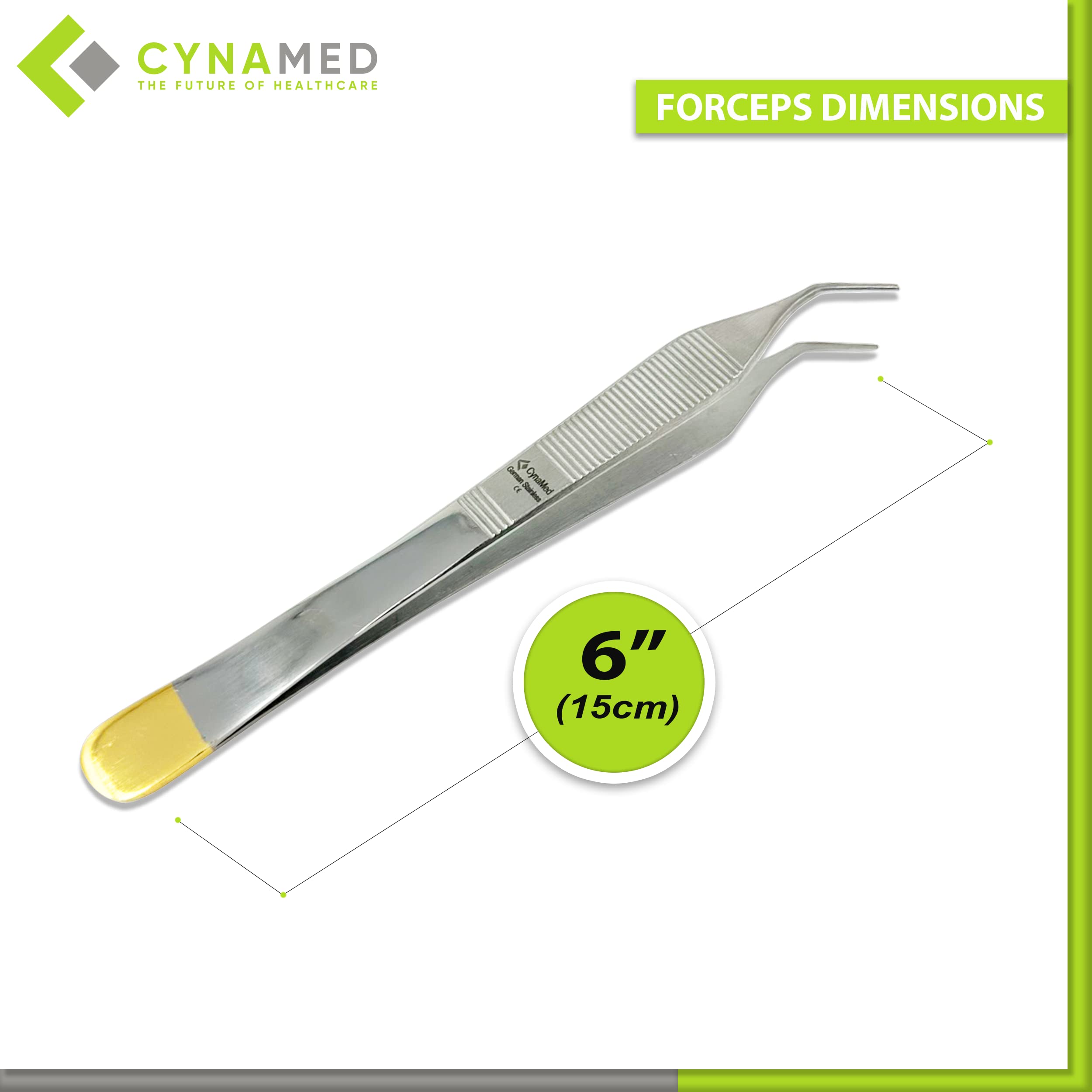 Cynamed Adson Forceps with Gold Handle - 6 in. Straight Fine Point Surgical Veterinary Instruments (Plain, Curved)