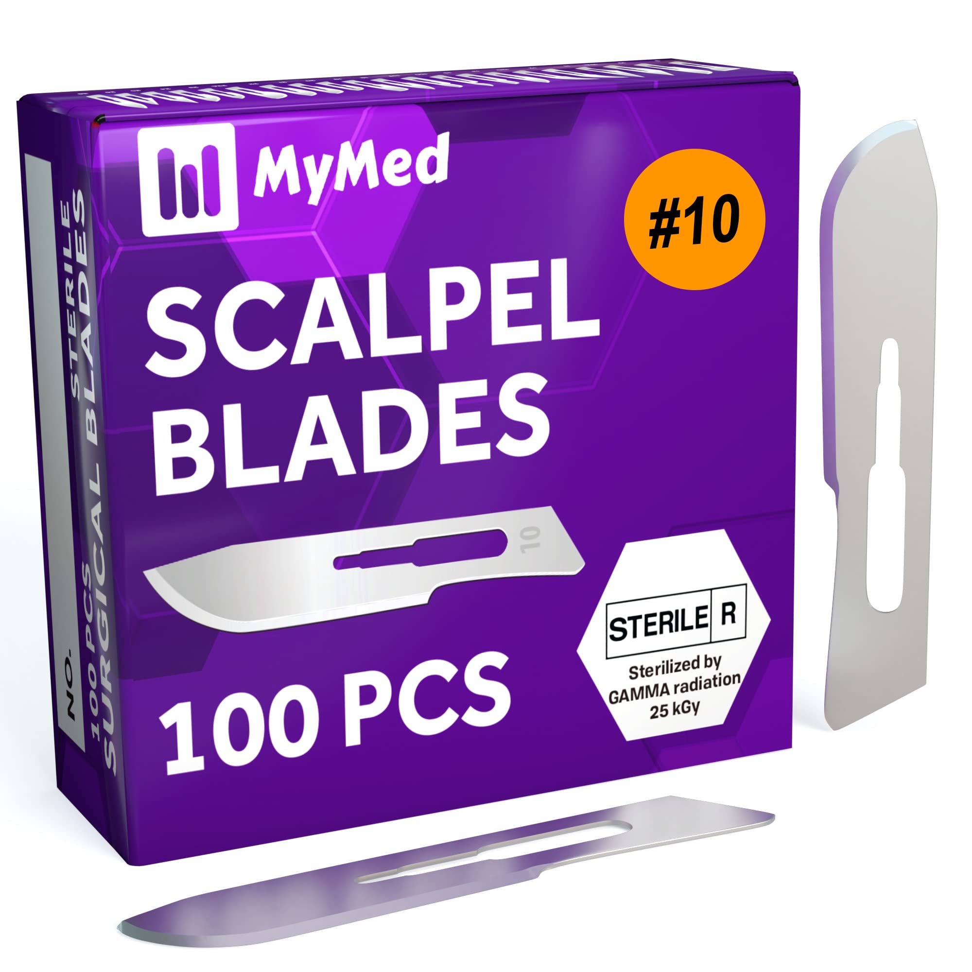 Pack of 100 Surgical Blades 10 Disposable Scalpel Blades, Size 10 Scalpel Blades for Surgical Knife Scalpel handle, High Carbon Steel Dermablade Surgical Blades. Individually Wrapped 10 Blade, Sterile