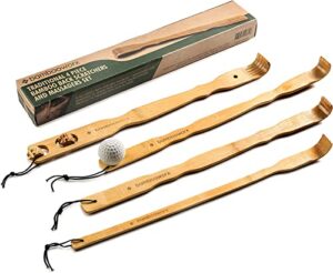 bambooworx traditional bamboo wooden back scratcher - 4 piece body relaxation massager set for men & women - 17.5" long handle, strong and sturdy itching relief back scratchers - 100% natural wood