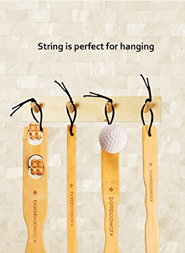 BambooWorx Traditional Bamboo Wooden Back Scratcher - 4 Piece Body Relaxation Massager Set for Men & Women - 17.5" Long Handle, Strong and Sturdy Itching Relief Back Scratchers - 100% Natural Wood