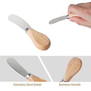 Dveda 12 Pieces Cheese Spreader Cheese Knife Butter Spreader Stainless Steel Butter Spreader with Bamboo Handle, Multipurpose Cheese and Butter Spreader Knives for Kitchen Birthday (12cm)