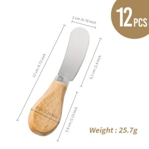 Dveda 12 Pieces Cheese Spreader Cheese Knife Butter Spreader Stainless Steel Butter Spreader with Bamboo Handle, Multipurpose Cheese and Butter Spreader Knives for Kitchen Birthday (12cm)