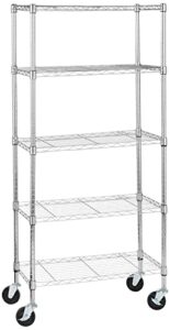 amazon basics 5-shelf adjustable, heavy duty storage shelving unit on 4'' wheel casters, metal organizer wire rack, 30" l x 14" w x 64.8" h, chrome