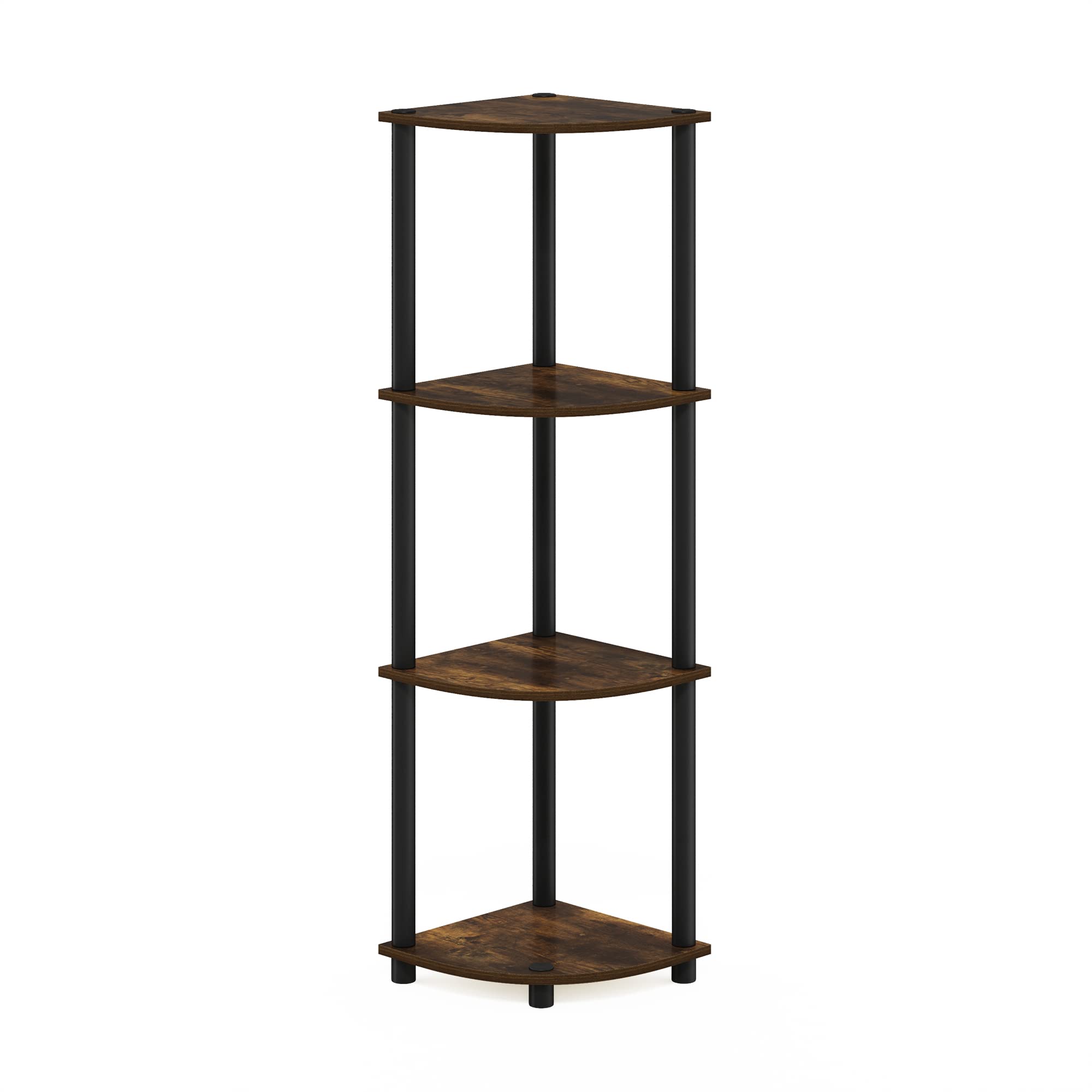 Furinno Turn-N-Tube 4-Tier Corner Display Rack Multipurpose Shelving Unit, Round, Amber Pine/Black