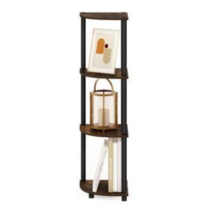 Furinno Turn-N-Tube 4-Tier Corner Display Rack Multipurpose Shelving Unit, Round, Amber Pine/Black