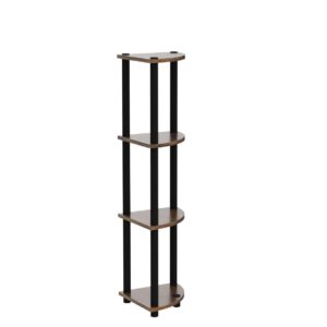 Furinno Turn-N-Tube 4-Tier Corner Display Rack Multipurpose Shelving Unit, Round, Amber Pine/Black