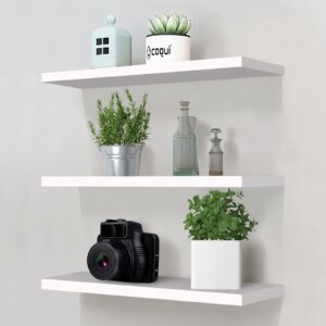 isyoke white floating shelves set of 3 wall mounted modern floating white shelf for wall, floating white wall shelf for bathroom,bedroom, living room,kitchen