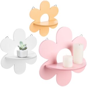 soaoo 3 pcs daisy wall shelf wooden boho daisy shelf hanging display daisy decor shelf for baby nursery living room bathroom bedroom