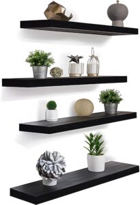 ikjzizp rustic farmhouse floating shelves for wall decor storage wood wooden wall shelves for bedroom bathroom kitchen living room - black set of 4