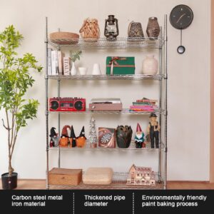 Land Guard 5 Tier Chrome Storage Racks and Shelving - 48" L x 20" W x 72" H Heavy Steel Material Pantry Shelves - Each Unit Loads 350 Pounds Wire Shelf, Suitable for Warehouses, Closets, Kitchens