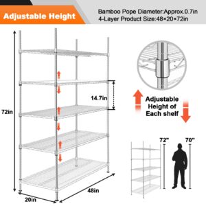 Land Guard 5 Tier Chrome Storage Racks and Shelving - 48" L x 20" W x 72" H Heavy Steel Material Pantry Shelves - Each Unit Loads 350 Pounds Wire Shelf, Suitable for Warehouses, Closets, Kitchens