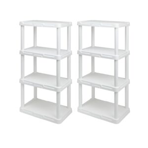 black+decker, white, 4-tier light duty storage shelf, 50lbs/shelf (47”h x 22.1”w x 14.3”d), plastic shelving unit, made in the usa [2 pack]