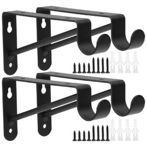 shelf and rod brackets, 4 pcs closet shelf & rod brackets wall mounted, heavy duty closet shelf brackets, closet brackets with rod holder, closet shelves support brackets with screws, black