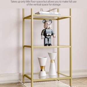 Hzuaneri Bookcase Bookshelf, Tempered Glass Bookshelves, Slim Shelving Unit for Bedroom, Bathroom, Home Office, Steel Frame, 6 Tier Gold BC10601G