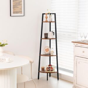 Yoobure 4-Tier Corner Bookshelf with Metal Frame - Ladder Display Shelf for Bedroom and Living Room, Tall Wood Corner Bookcase and Plant Stand