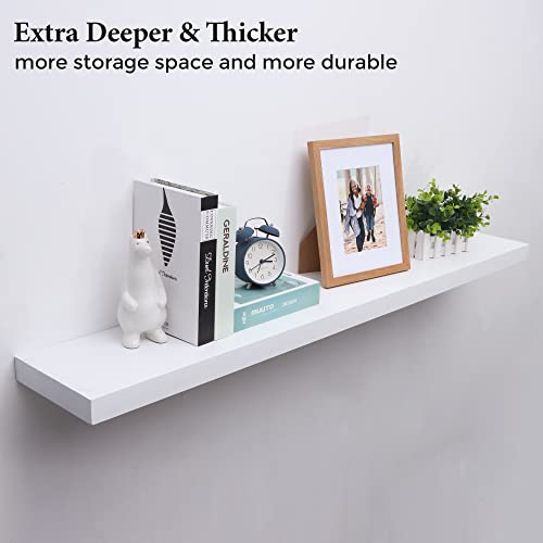 Axeman Floating Shelves, 8 Inch Deep Modern Solid Wood Wall Shelves for Storage, Wall Mounted Display Shelving with Invisible Heavy-Duty Metal Bracket, 48" W x 8" D x 1.6" H, Snow White