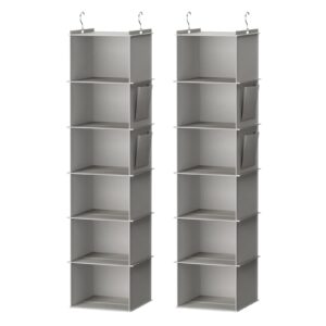 youdenova hanging closet organizer, 6-shelf closet hanging storage shelves, 2 packs, light grey