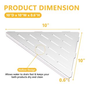 Neodrain 10“ Brushed Corner Wall Shelf Set of 2, Floating Corner Shelves for Wall, 304 Stainless Steel Shower Storage Shelves for Bathroom,No Drilling