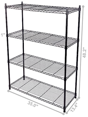 Elevon 4-Shelf Adjustable, Heavy Duty Storage Shelving Unit (350 lbs Loading Capacity per Shelf), Steel Organizer Wire Rack, Black (35" L x 13.4" W x 48.2" H)