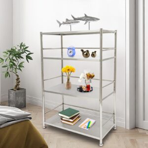 Stainless Steel Shelving 31.5x15.7x47.2 inch 4 Tier Adjustable Shelf Storage Unit, Heavy Duty Free Standing Mutifuctional Organizer Rack Shelf for Kitchen Commercial Office Garage Storage(4 Tier)