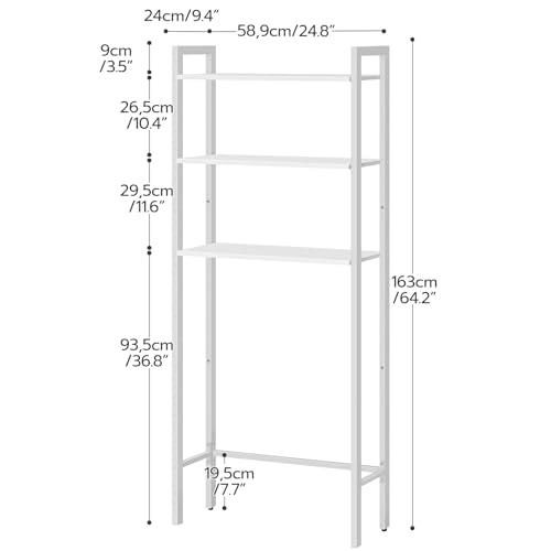 HOOBRO Over The Toilet Storage, 3-Tier Modern Bathroom Organizer, Bathroom Space Saver with Multi-Functional Shelves, Toilet Storage Rack, Easy to Assembly, White WT41TS01