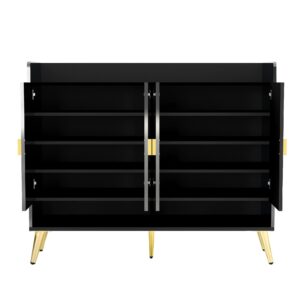 Linique Shoe Storage Cabinet with 10 Tier Shelf, Modern Shoe Organizer with Golden Metal Handle and Legs, Entryway Shoe Rack for Living Room Bedroom, Black, PVC Surface