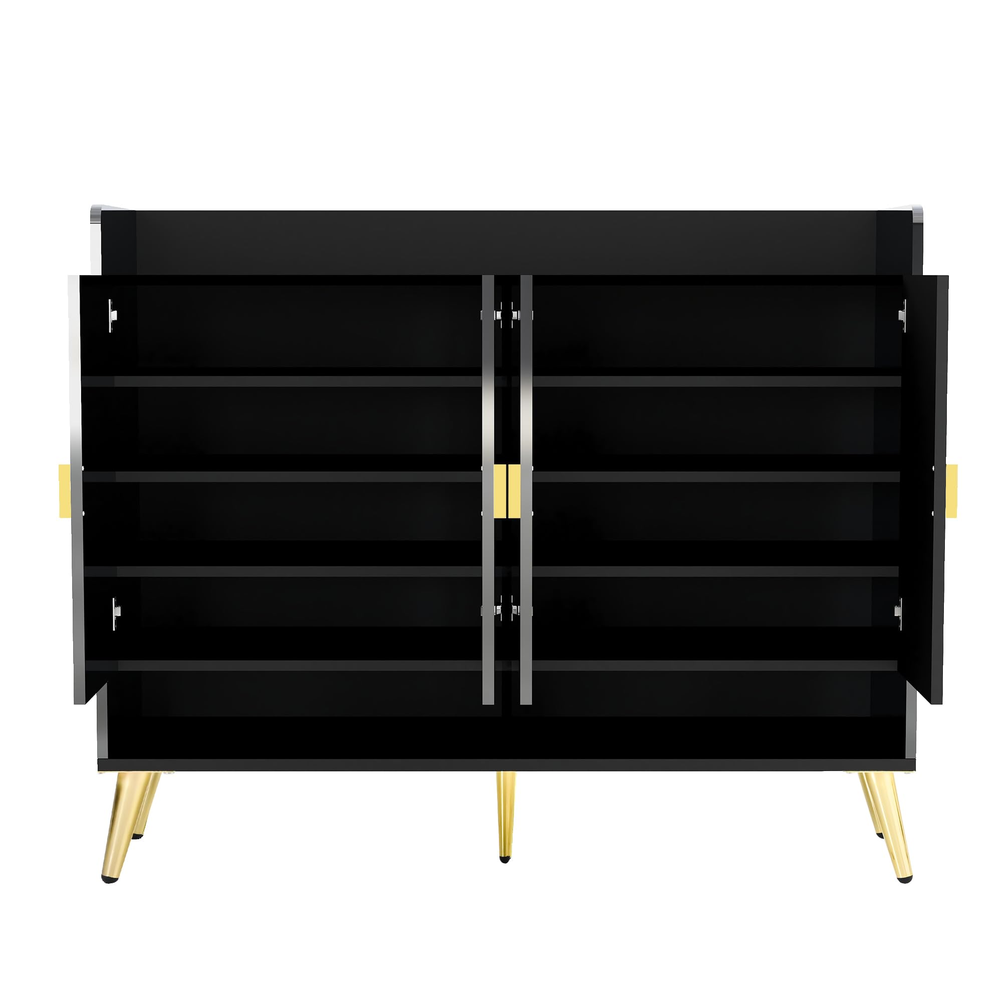 Linique Shoe Storage Cabinet with 10 Tier Shelf, Modern Shoe Organizer with Golden Metal Handle and Legs, Entryway Shoe Rack for Living Room Bedroom, Black, PVC Surface