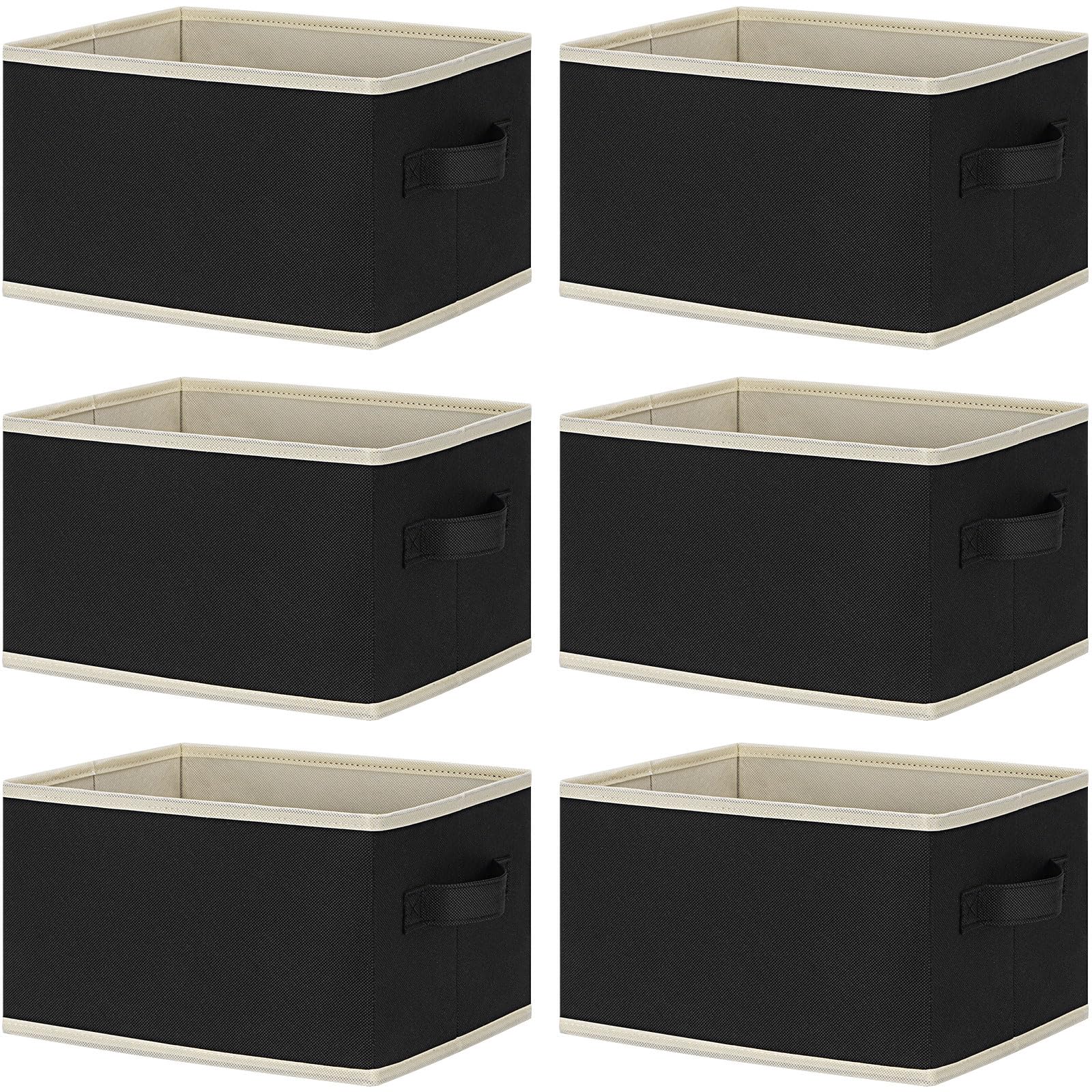 LHZK Storage Bins for Shelves 6 Pack, Small Storage Baskets for Organizing, Collapsible Fabric Storage Baskets for Shelves, Home, Nursery, Closet Storage Bins (Black, 11.4"x8.7"x6.7")