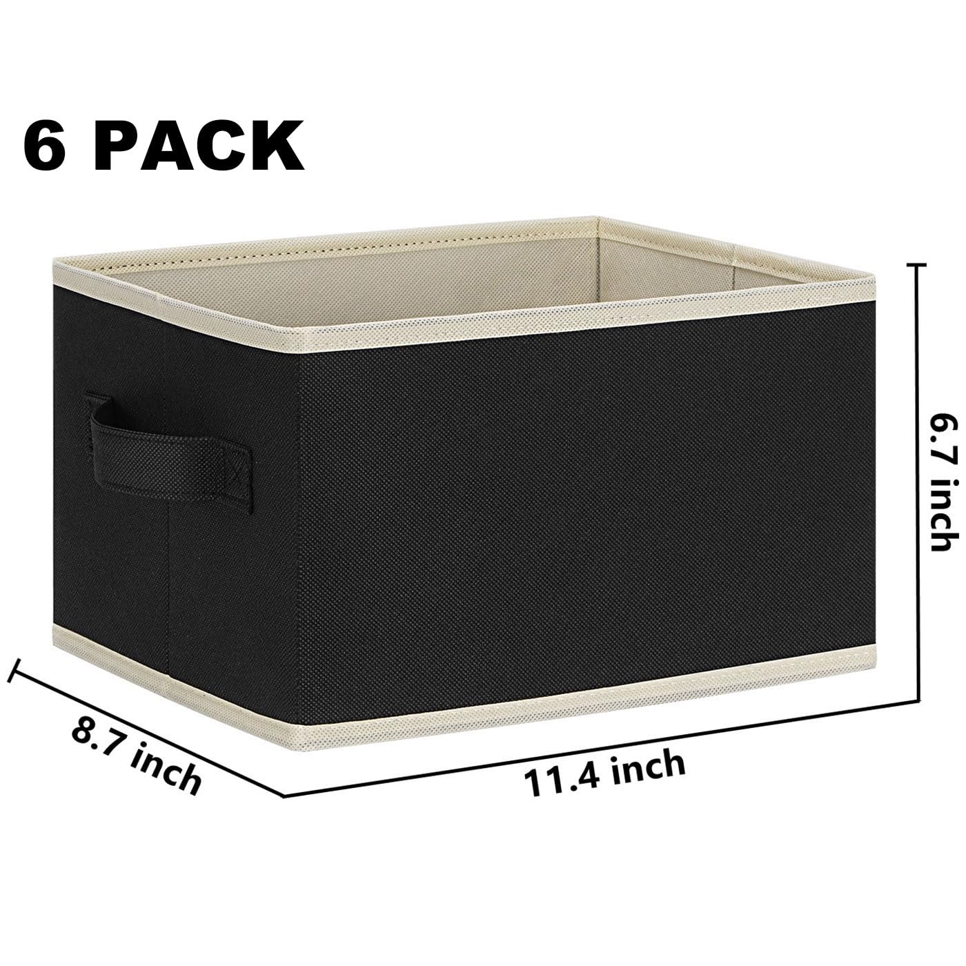 LHZK Storage Bins for Shelves 6 Pack, Small Storage Baskets for Organizing, Collapsible Fabric Storage Baskets for Shelves, Home, Nursery, Closet Storage Bins (Black, 11.4"x8.7"x6.7")