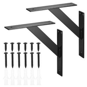 heavy duty shelf bracket, 2 pcs wall shelf brackets support, countertop brackets, metal fireplace mantel brackets, black right angle wall brackets for kitchen, bathroom, shelves (90mm/3.5 inch)